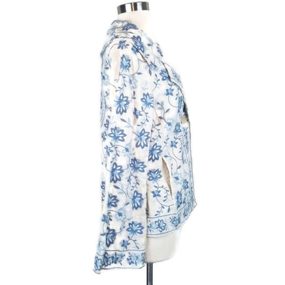 J. Jill | Jackets & Coats | Jjill Ivoryblue Embroidered Floral Blazer ...